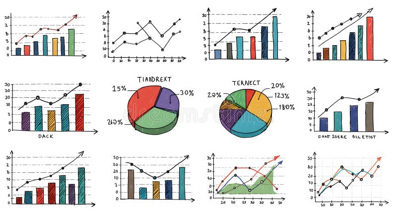 Hand-Drawn Collection of Statistical Charts and Diagrams for Business ...