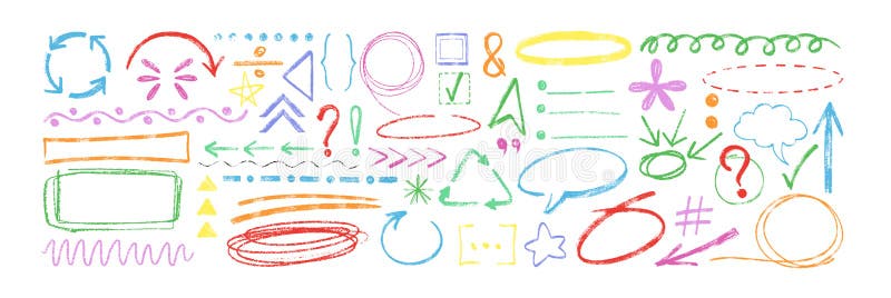 Hand Drawn Color Crayon Arrows, Chalk Pencil Speech Bubbles, Charcoal ... Hand Drawn Color Crayon Arrows, Chalk Pencil Speech Bubbles, Charcoal ...