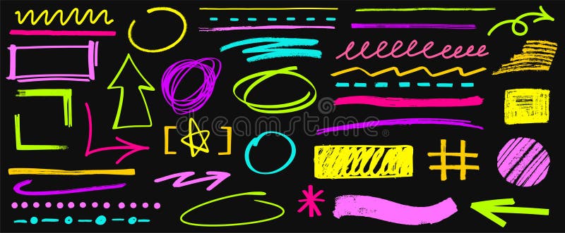 Hand Drawn Color Highlighter Pen Lines, Underlines, Scribbles, Arrows ...