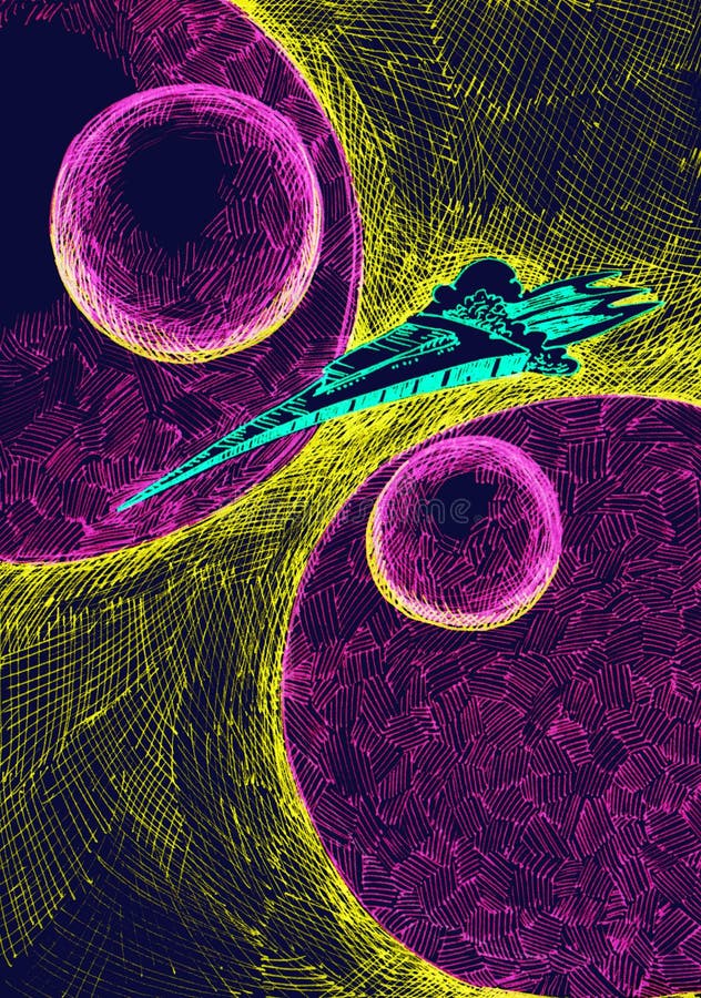 Hand-drawn Color Lines Inverted Illustration of the Flight of a Blue ...