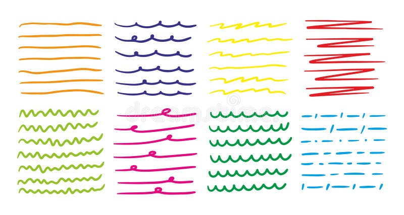 Hand Drawn Color Lines by Pen. Doodle Strokes, Underlines by Pencil ...