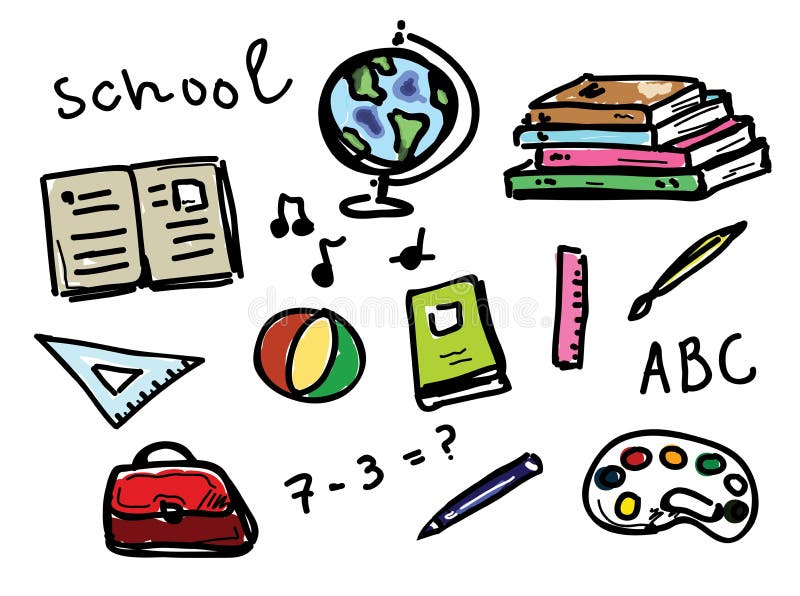 Hand Drawn Color Set of School Objects Stock Vector - Illustration of ...