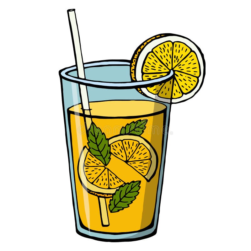 Lemonade Mug with Ice and a Slice of Lemon and a Straw and Mint Leaves ...