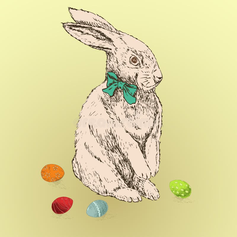 Hand Drawn Colored Sketch of Easter Rabbit. Happy Easter Stock ...