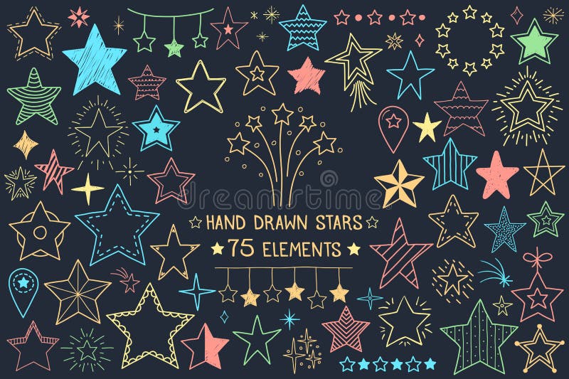 75 Hand Drawn Colored Stars Stock Vector - Illustration of graphic ...