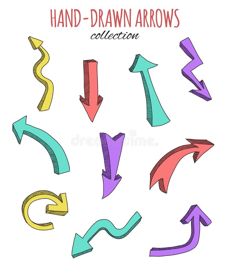 Hand Drawn Colorful Arrows Collection Stock Vector - Illustration of ...