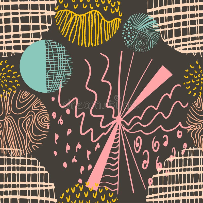 Hand Drawn Colorful Circle Symbols Seamless Pattern Stock Vector ...