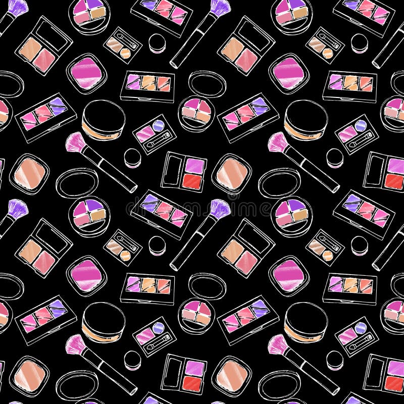 Makeup Items Set. Hand Drawn Colorful Cosmetic Elements. Stock Vector ...