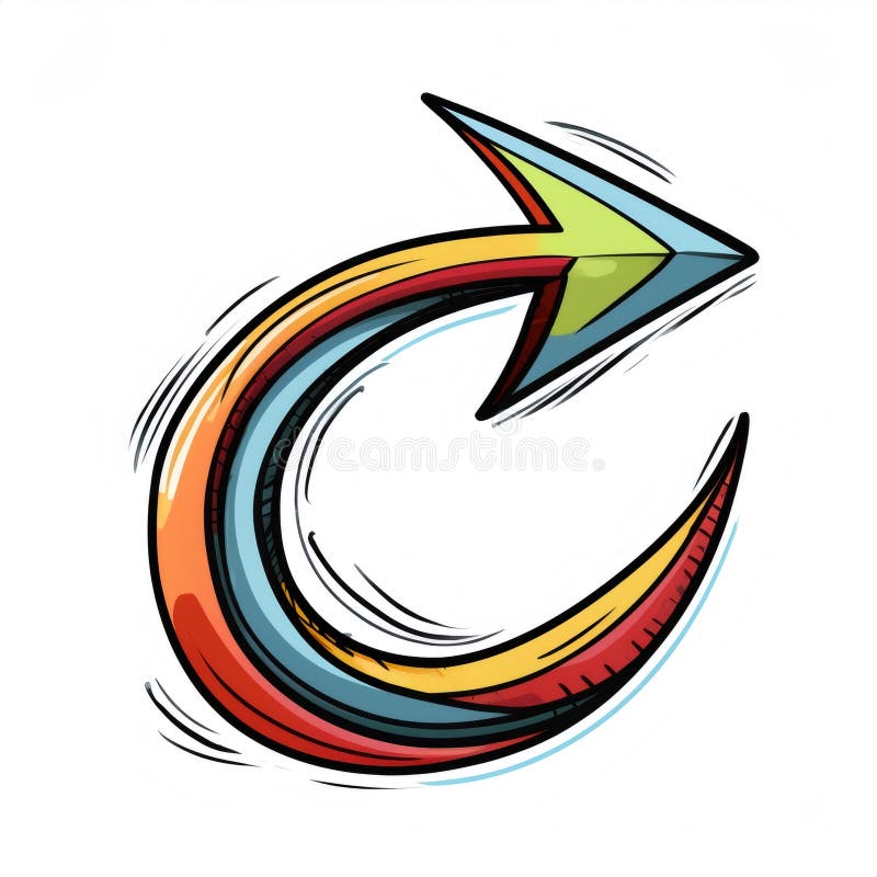 Hand Drawn Colorful Curved Arrow Forming a Circular Loop, Symbolizing ...