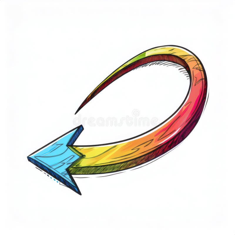Hand Drawn Colorful Curved Arrow Pointing Left, Symbolizing Return ...