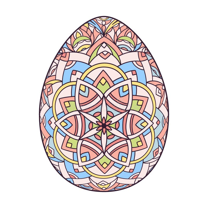 Hand Drawn Colorful Easter Egg with Patterns, Curls, Flowers. Spring Happy Easter Egg with ...