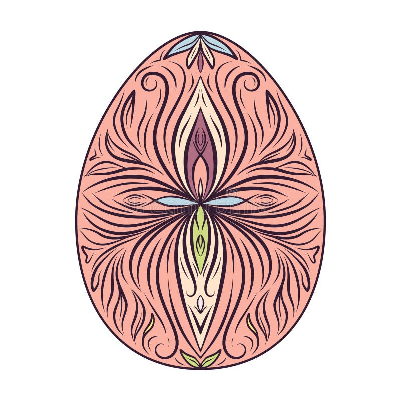 Hand Drawn Colorful Easter Egg with Patterns, Curls, Flowers. Spring Happy Easter Egg with ...
