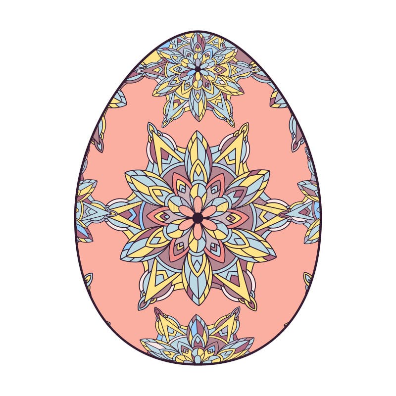 Hand Drawn Colorful Easter Egg with Patterns, Curls, Flowers. Spring Happy Easter Egg with ...