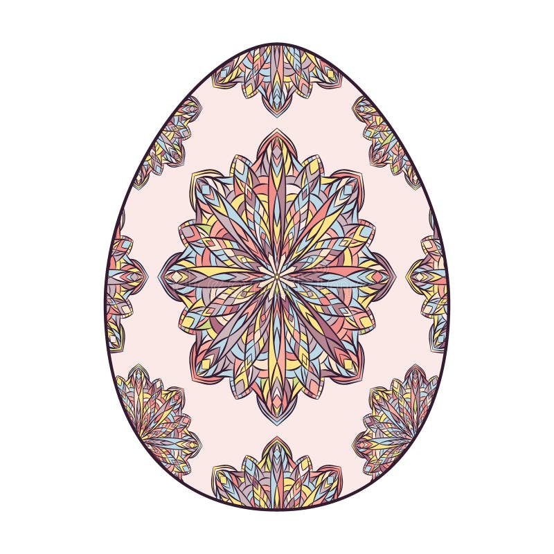 Hand Drawn Colorful Easter Egg with Patterns, Curls, Flowers. Spring Happy Easter Egg with ...
