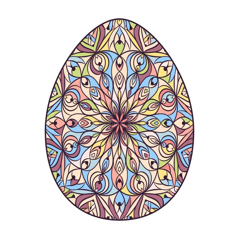 Hand Drawn Colorful Easter Egg with Patterns, Curls, Flowers. Spring Happy Easter Egg with ...