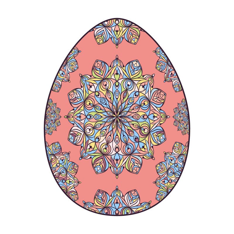 Hand Drawn Colorful Easter Egg with Patterns, Curls, Flowers. Spring Happy Easter Egg with ...