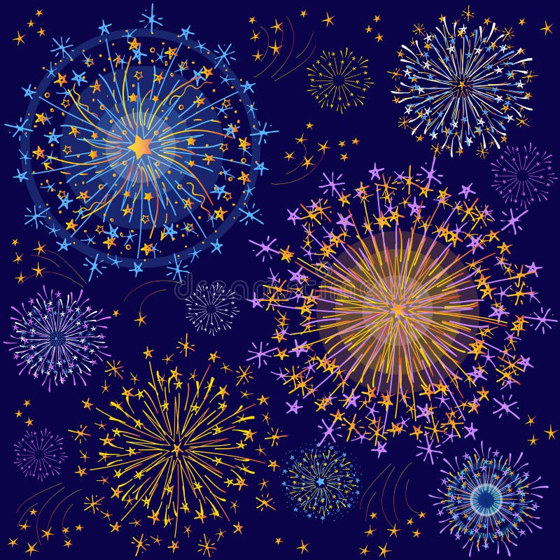 Hand Drawn Colorful Fireworks Stock Vector - Illustration of doodle ...