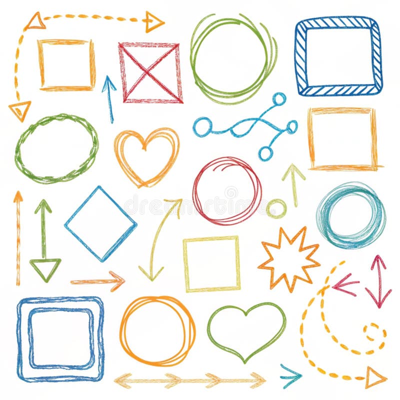 Hand-drawn Colorful Geometric Shapes and Arrows Stock Illustration ...