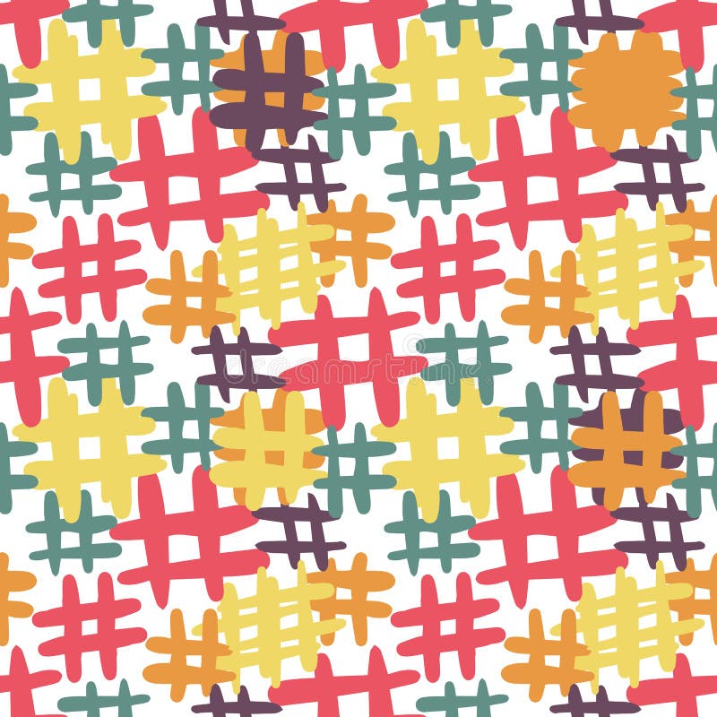 Hand Drawn Colorful Hashtag Icon Seamless Pattern Stock Illustration ...