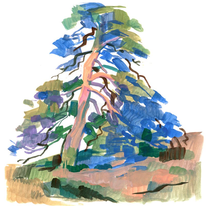 Hand-drawn Colorful Image of a Lone Tree Stock Image - Image of ...