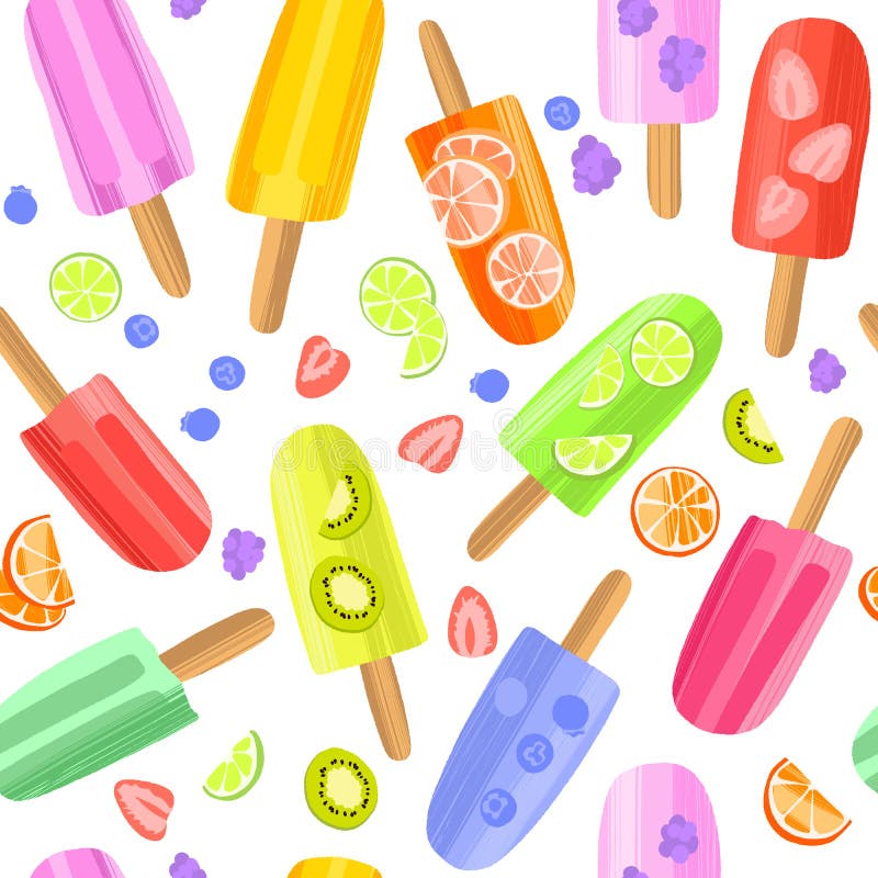 Hand Drawn Colorful Popsicles Seamless Pattern Background. Stock Vector ...