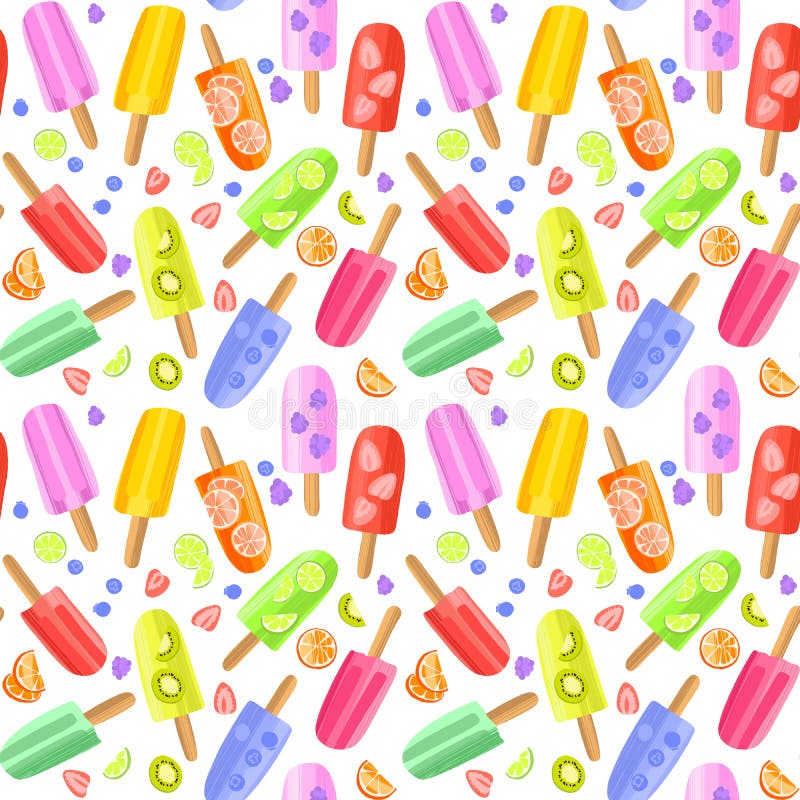 Hand Drawn Colorful Popsicles Seamless Pattern Background. Stock Vector ...