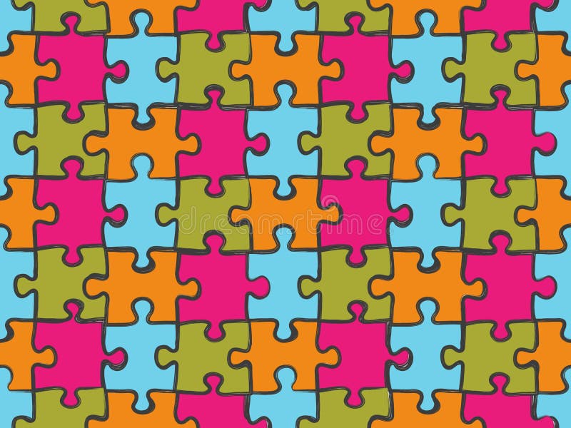 Hand Drawn Colorful Puzzle Pattern. Jigsaw Pieces Vector Background ...