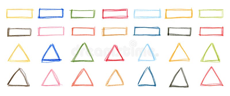 Hand Drawn Colorful Rectangles and Triangles Written by Colored Pencil ...