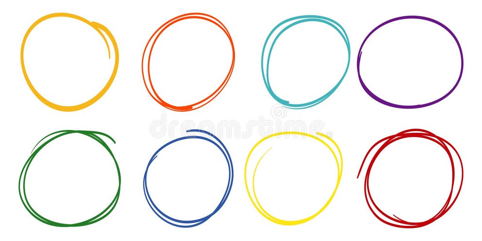 Hand Drawn Colorful Scribble Line Circles. Doodle Circular for Message ...
