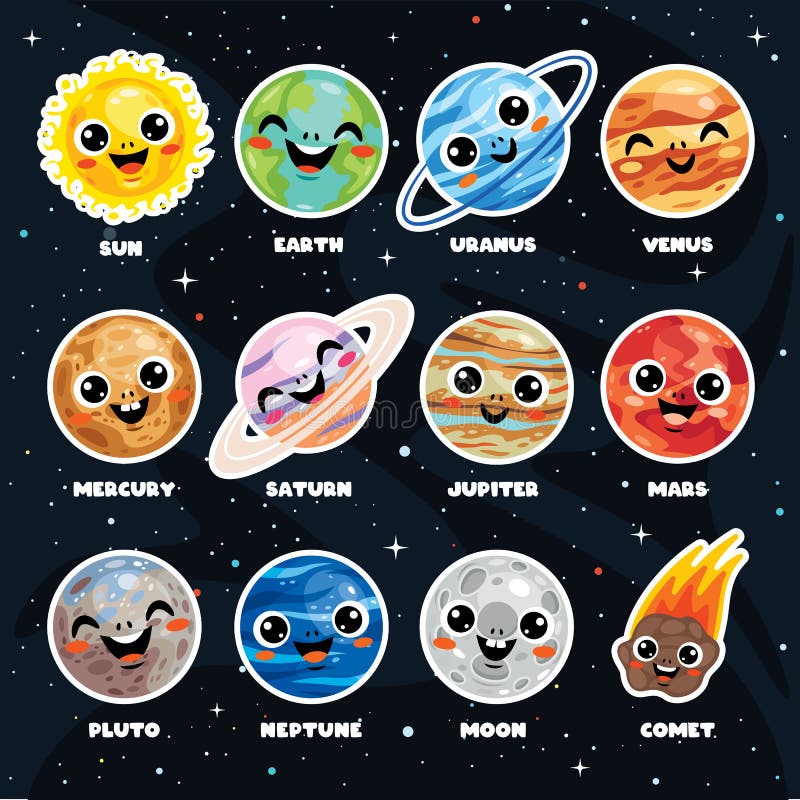 Hand Drawn Colorful Space Elements Stock Illustration - Illustration of ...