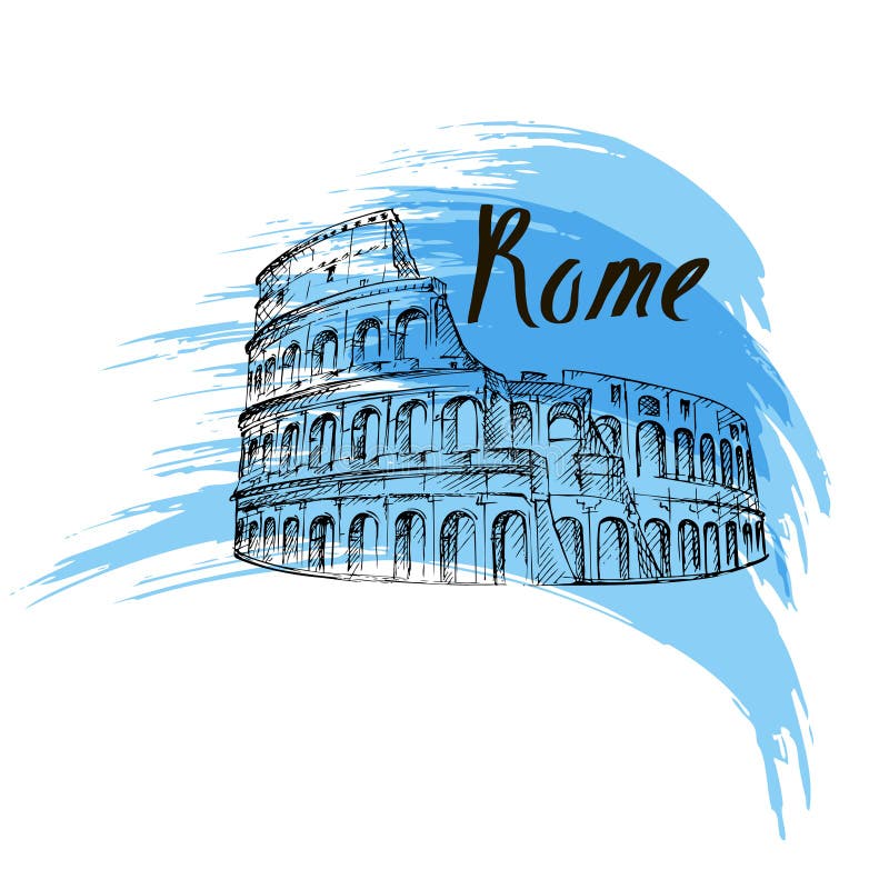 Coliseum Sketch Hand Drawn Lettering Rome Stock Vector - Illustration ...