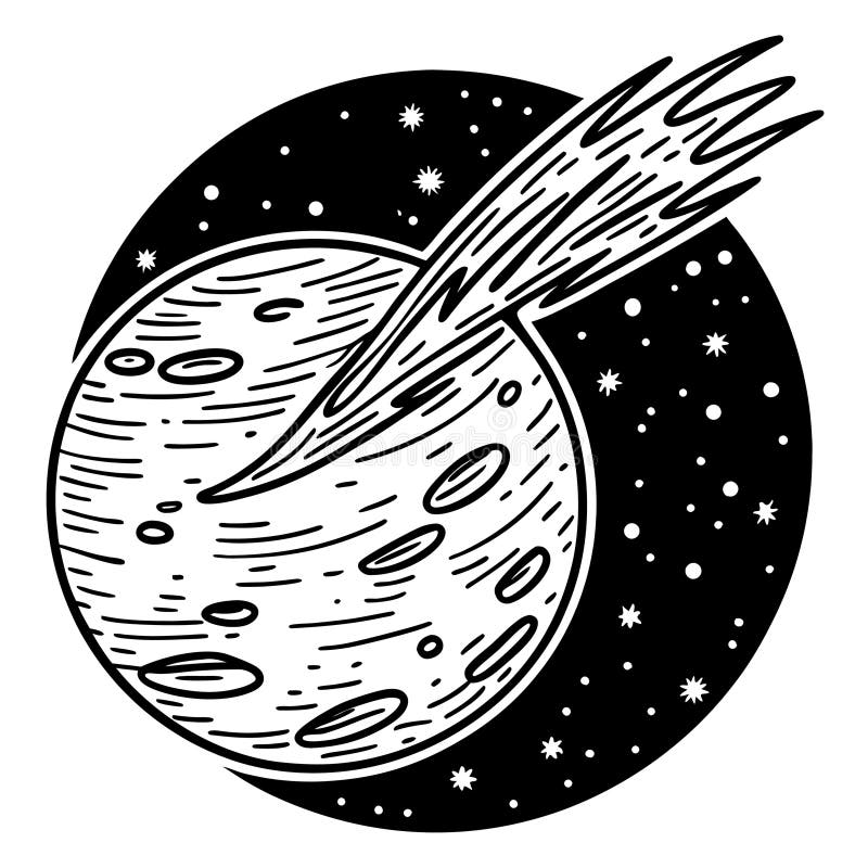 Hand Drawn Comet Flying through Space, Celestial Objects, Stars, and ...