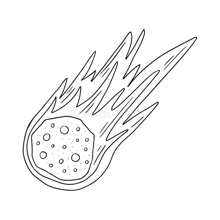 Hand Drawn Comet Icon in Doodle Style. Cartoon Comet Vector Icon for Web Design Isolated on ...