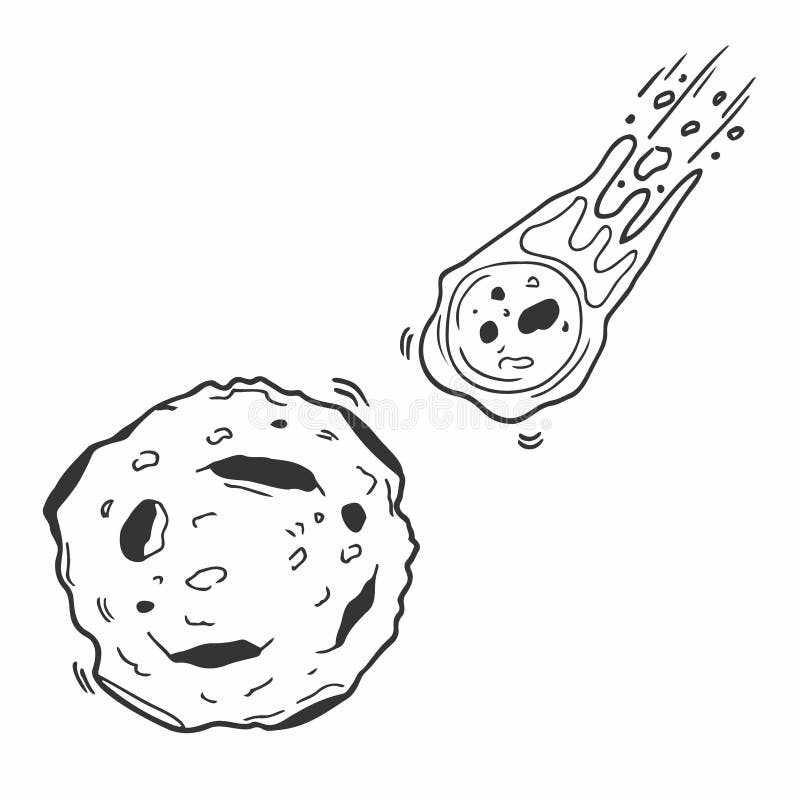 Hand Drawn Comet Icon in Doodle Style. Cartoon Comet Vector Icon for ...