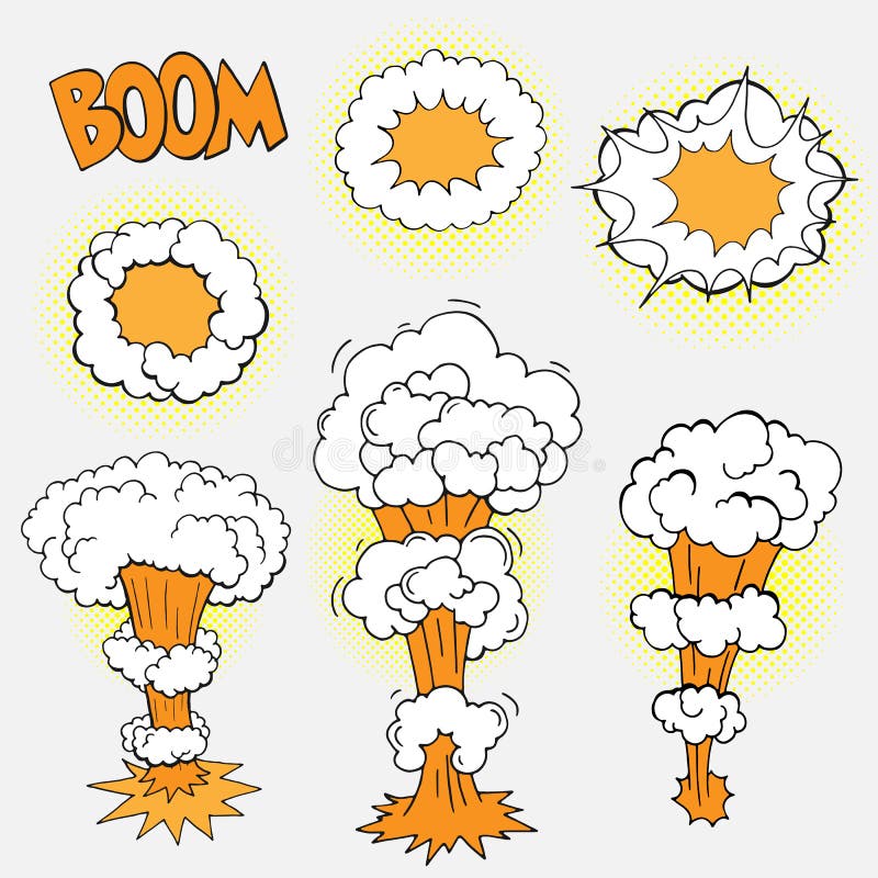 Hand Drawn Comic Bomb Blasts Set Stock Vector - Illustration of drawing ...