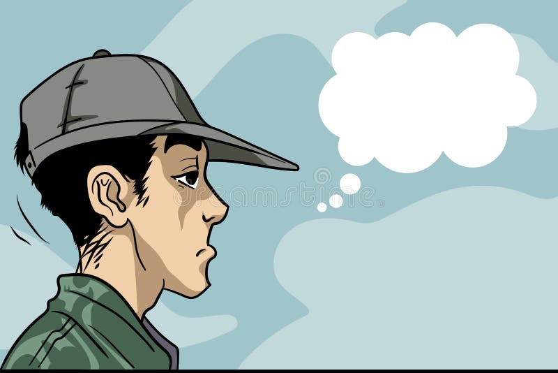 Hand Drawn Comic Character of a Young Man Walking in a Sad Mood Stock ...