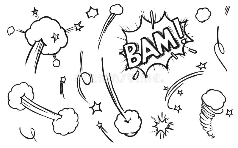 Hand Drawn Comic Explosion Element Sketch Set Stock Vector ...