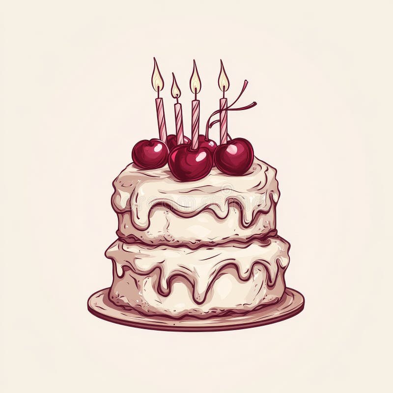 Hand-drawn Comic Illustration of Birthday Cake in a Doodle Style. Stock ...