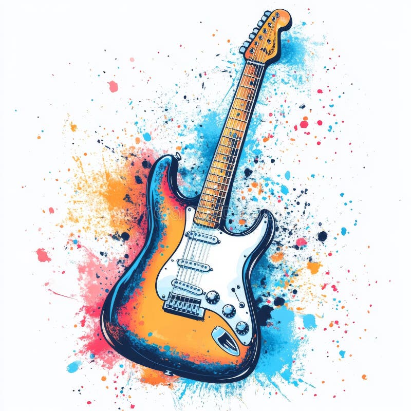 Hand-drawn Comic Illustration Showing Electric Guitar. Modern Comic ...