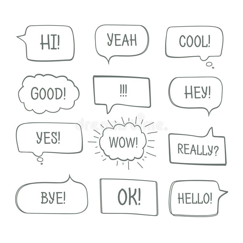 Hand Drawn Comic Speech Bubbles with Message Words Vector Collection ...