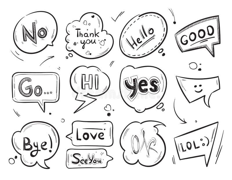 Hand Drawn Comic Speech Bubbles with Popular Message Words Vector ...