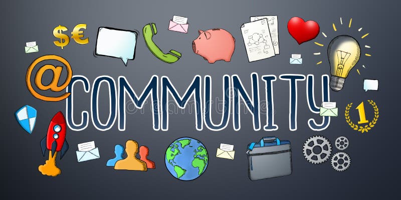 Hand-drawn Community Text with Icon Stock Illustration - Illustration ...