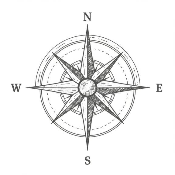 Hand Drawn Compass Rose Illustration Stock Illustration - Illustration ...