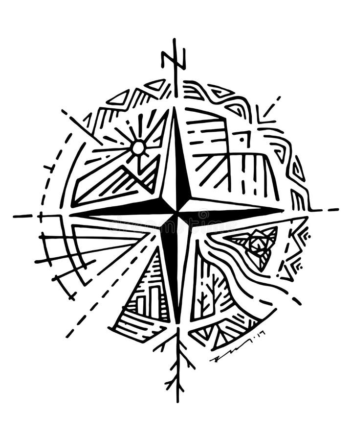 Hand Drawn Compass and Symbols Vector Illustration Stock Vector ...