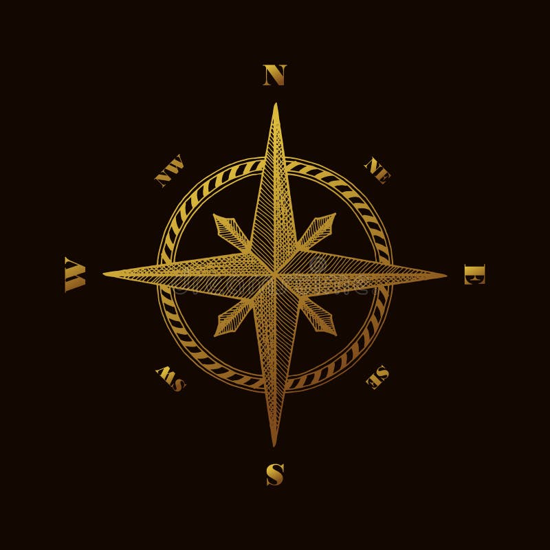 Hand Drawn Compass Wind Rose Symbol Stock Vector - Illustration of ...