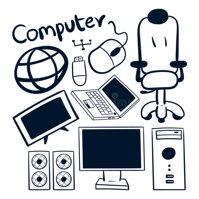 Hand Drawn Computer Drawings Icon. Computer Scribbles Doodle Vector ...