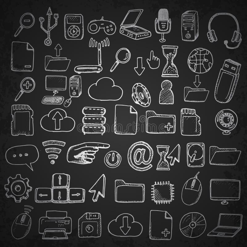 Hand Drawn Computer Icons Set. Stock Vector - Illustration of huge ...