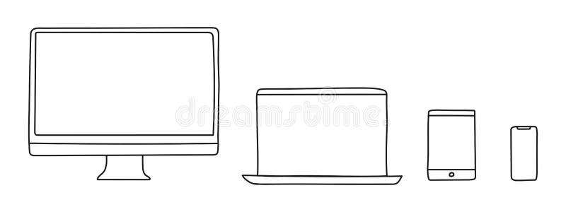 Hand-drawn Computer, Notebook, Tablet and Smartphone. Set of Modern ...