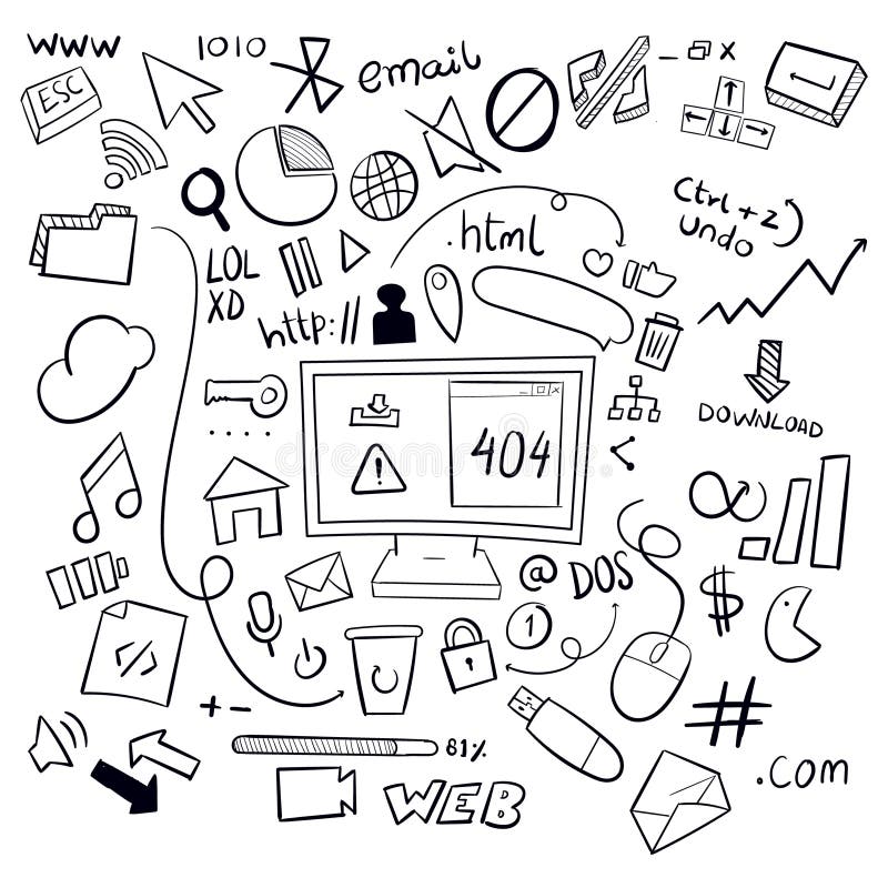 Hand Drawn Computer Scribble Doodle Symbols Vector Random Hand Drawn ...