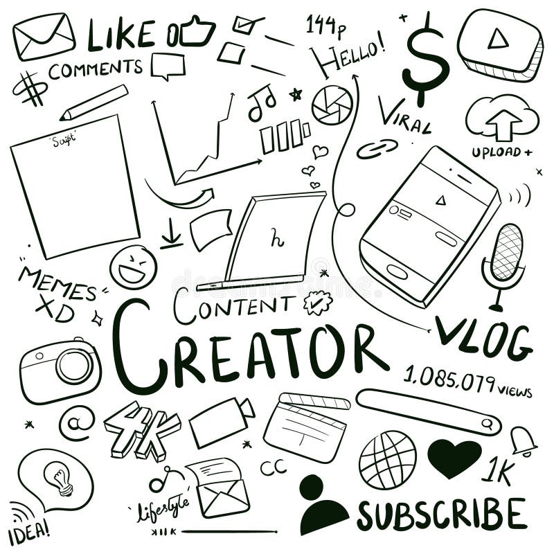 Hand Drawn Content Creators Scribble Doodle Symbols Vector Random Hand Drawn Doodles Icon Stock ...